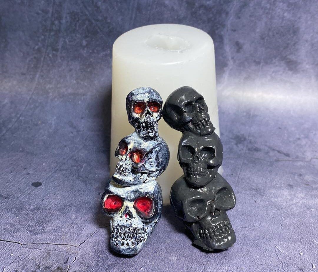 Triple Stacked Skulls Small Soap 1 Cavity Silicone Mold 1886 - Van ...